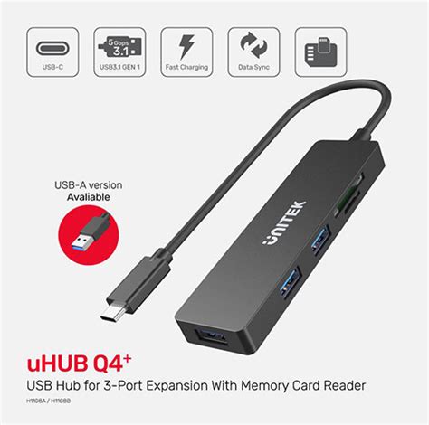 Unitek Uhub Q In Usb Hub With Dual Card Reader Startech Store