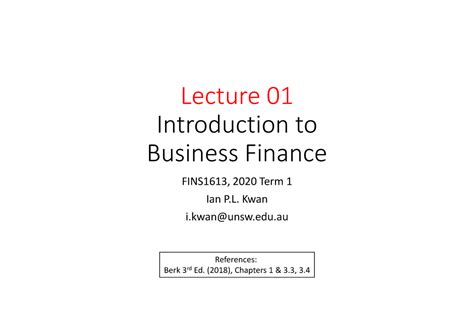 Lecture Introduction To Business Finance Slide Per Page Lecture Introduction To