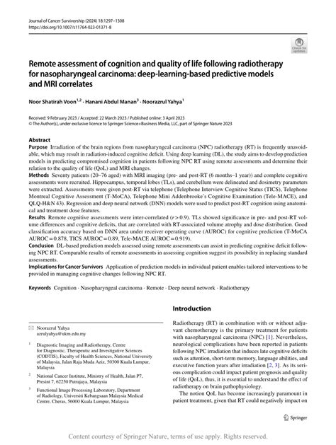 Remote Assessment Of Cognition And Quality Of Life Following