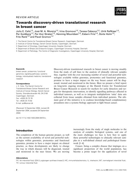 Pdf Towards Discovery Driven Translational Research In Breast Cancer