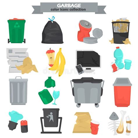 Iconos Planos Del Color De La Basura Fijados Ilustración Del Vector