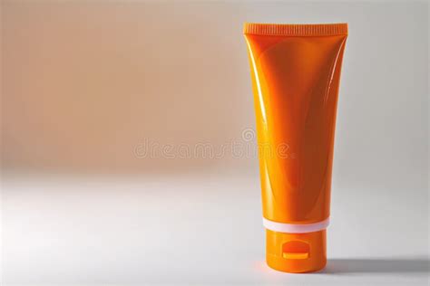 Orange Sunscreen Tube On White Studio Background With Copy Space Stock