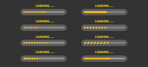 로드 막대 진행률 집합입니다 로딩 바 레벨 스케일 사운드 볼륨의 벡터 그림입니다 소프트웨어 도구 업로드 또는 다운로드 속도 패널 스위치 제어 다운로드 상태 표시기입니다 개체