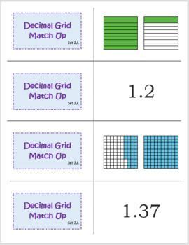 Decimal Grid Match Up Level 3 Mixed Tenths Hundredths Grids