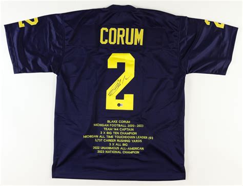 Blake Corum Signed Career Highlight Stat Jersey Beckett Pristine