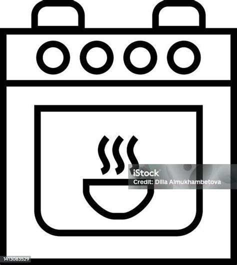 가정과 일상 개념 플랫 스타일의 단일 윤곽선 단색 기호 편집 가능한 스트로크 오븐에 있는 그릇의 선 아이콘 날씬한에 대한 스톡 벡터 아트 및 기타 이미지 Istock