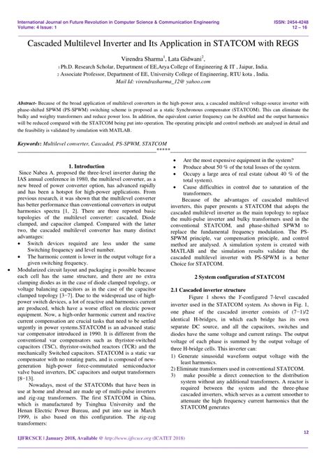 Pdf Cascaded Multilevel Inverter And Its Application In Statcom With Regs