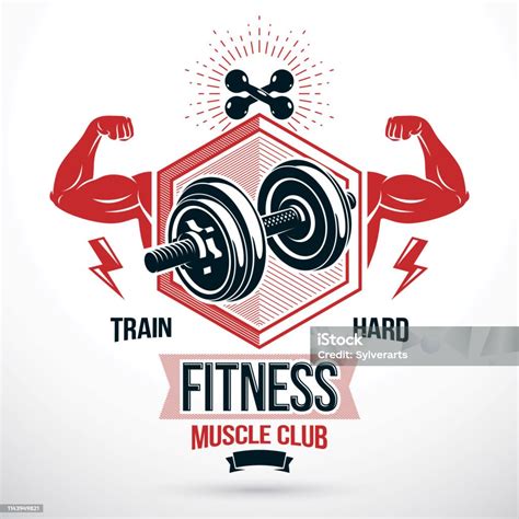 근육 스포츠맨 팔과 디스크 무게 아령으로 구성 된 벡터 기호입니다 웨이트 리프팅 운동 실 벡터 기호 강철에 대한 스톡 벡터 아트 및 기타 이미지 Istock
