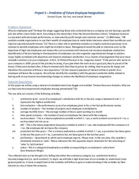 Doc Prediction Of Future Employee Turnover Via Logistic Regression