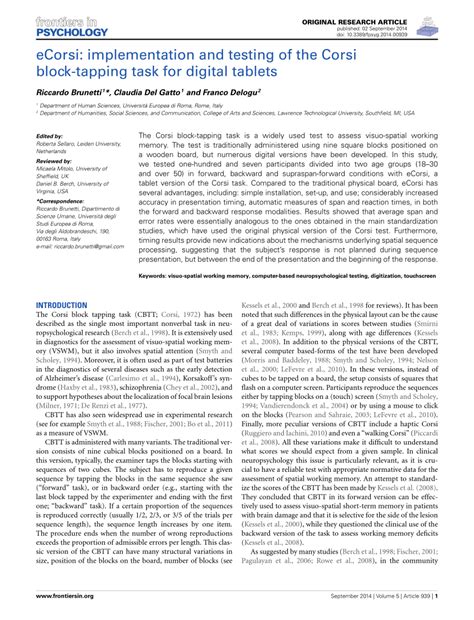 Pdf Ecorsi Implementation And Testing Of The Corsi Block Tapping