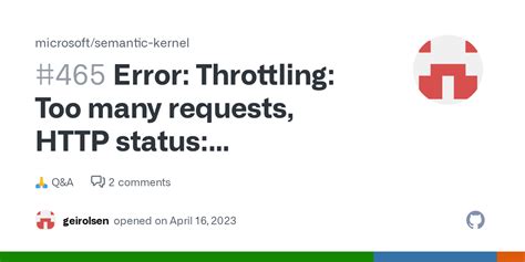 Error Throttling Too Many Requests Status Toomanyrequests · Microsoft Semantic Kernel