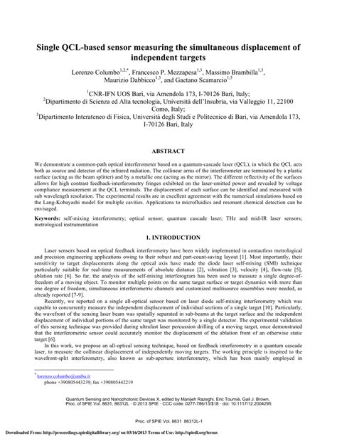 Pdf Single Qcl Based Sensor Measuring The Simultaneous Displacement Of Independent Targets