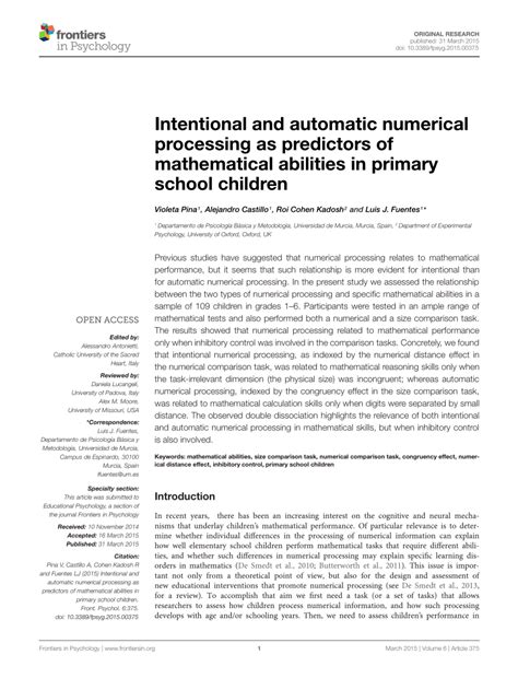 Pdf Intentional And Automatic Numerical Processing As Predictors Of Mathematical Abilities In