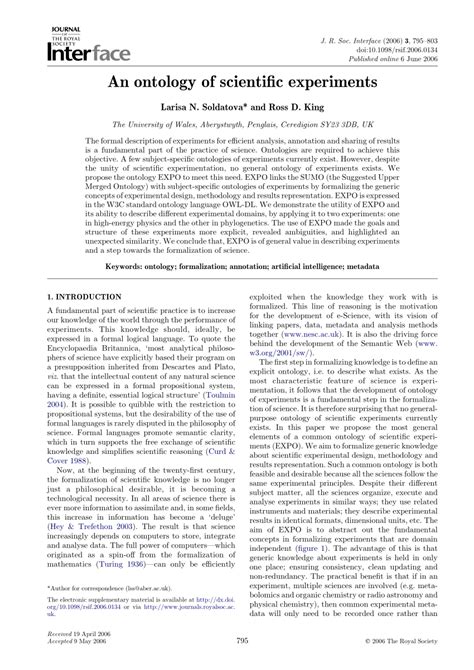 Pdf An Ontology Of Scientific Experiments