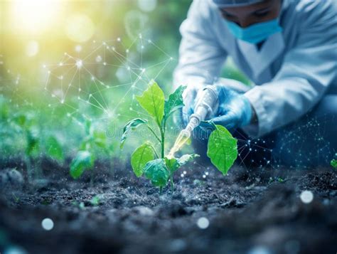 Scientist Injecting Liquid On Plant For Scientific Experiment In