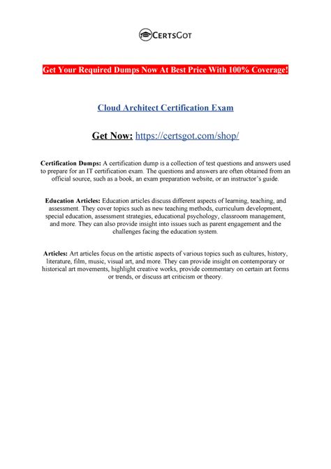 Cloud Architect Certification Exam Get Your Required Dumps Now At Best Price With 100
