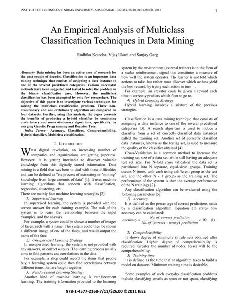 Pdf An Empirical Analysis Of Multiclass Classification Techniques In