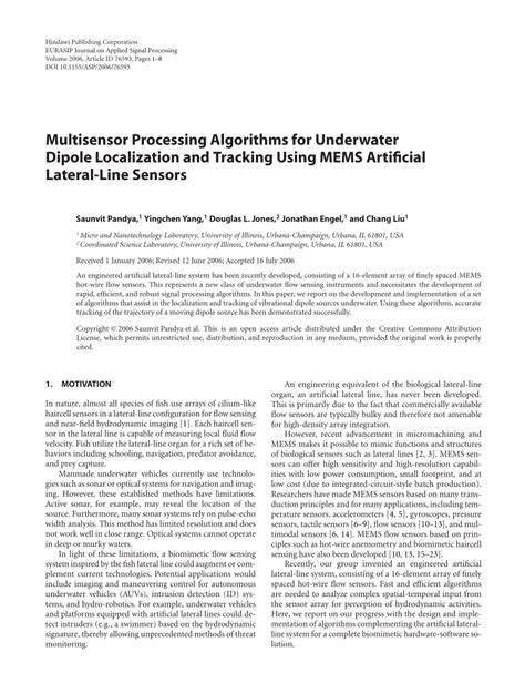 Pdf Multisensor Processing Algorithms For Underwater Dipole