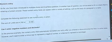 Solved Numeric Entryso Far You Have Been Introduced To