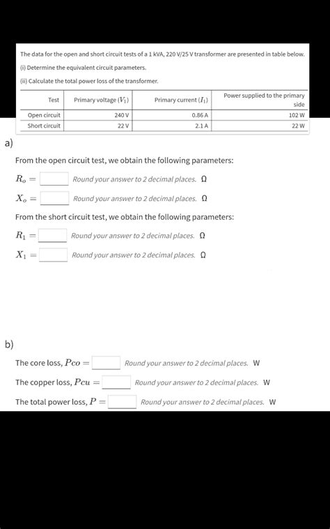 Solved The Data For The Open And Short Circuit Tests Of A Chegg