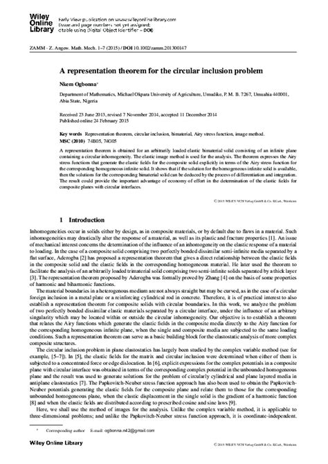 Pdf A Representation Theorem For The Circular Inclusion Problem