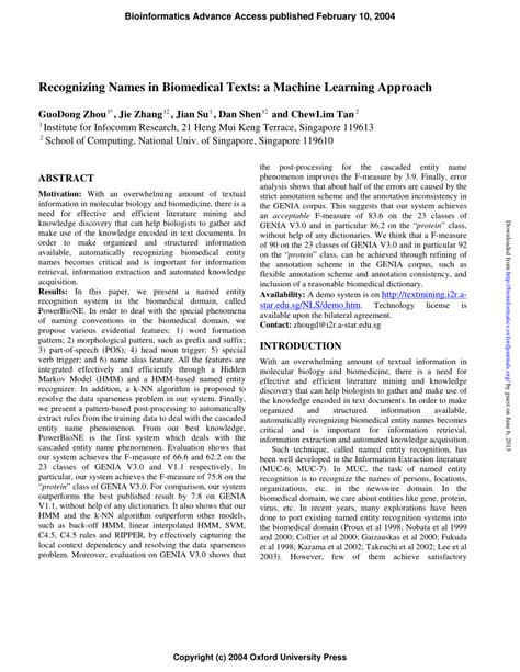 Pdf Recognizing Names In Biomedical Texts A Machine Learning Approach