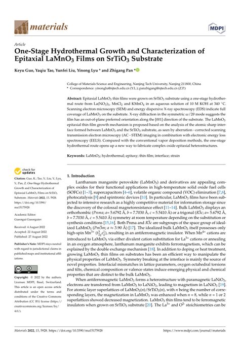 Pdf One Stage Hydrothermal Growth And Characterization Of Epitaxial