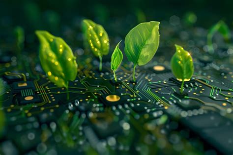 Tree Growing From Circuit Board Symbolizing The Intersection Between Technology And Nature