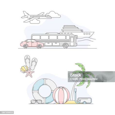 관광 및 여행 개체 설정 여름 방학 라인 벡터 일러스트의 계획 0명에 대한 스톡 벡터 아트 및 기타 이미지 0명 개체 그룹 관광 Istock