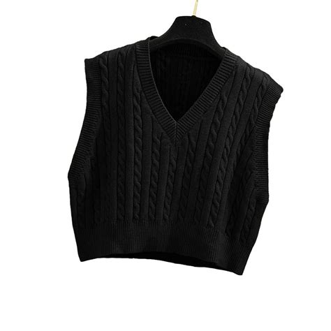 Mafulus Womens V Neck Knit Sweater Vest Solid Color Argyle Preppy Style Sleeveless Crop Knit