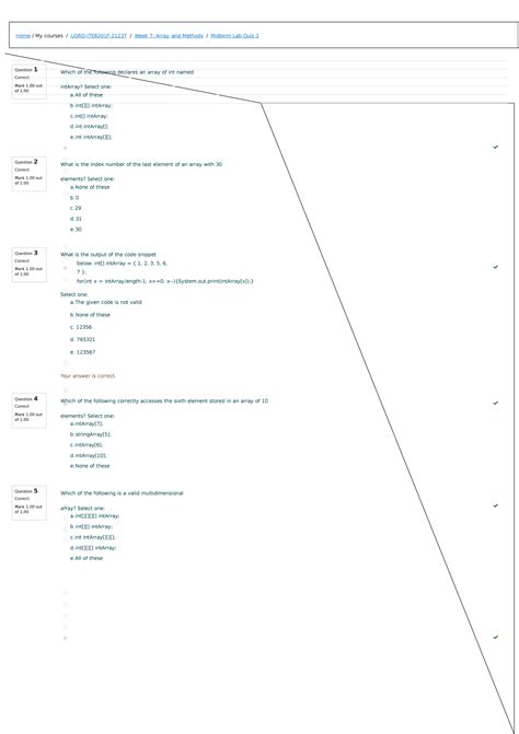 midterm lab quiz 2 int[][] intarray c int[] intarray d int intarray[] e intarray