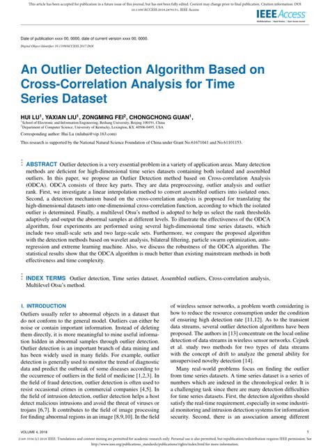 Pdf An Outlier Detection Algorithm Based On Cross Correlation Analysis For Time Series Dataset