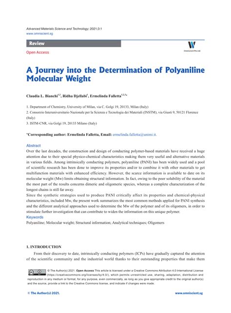 Pdf A Journey Into The Determination Of Polyaniline Molecular Weight