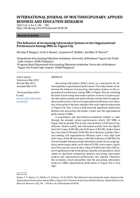 Pdf The Influence Of Accounting Information System On The Organizational Performance Among