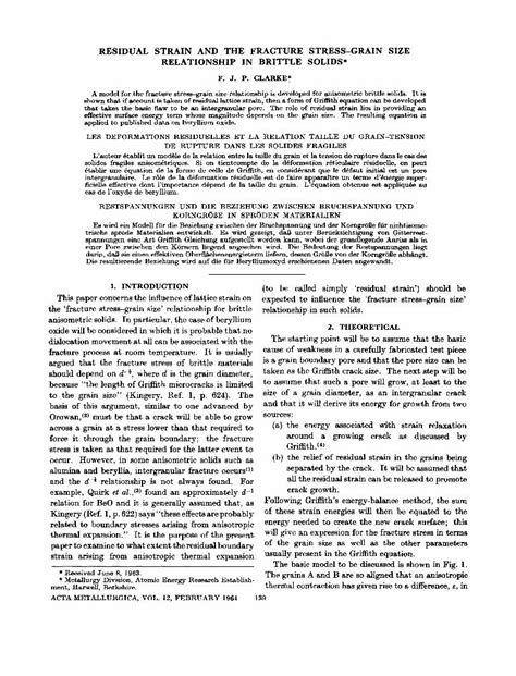 Pdf Residual Strain And The Fracture Stress Grain Size Relationship