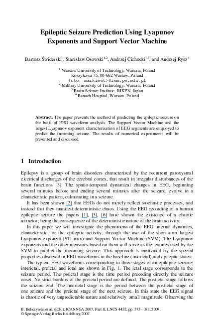 Pdf Epileptic Seizure Prediction Using Lyapunov Exponents And Support