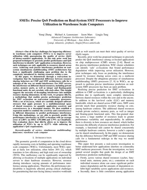 Pdf Smite Precise Qos Prediction On Real System Smt Processors To Improve Utilization In