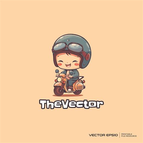 귀여운 소년 스쿠터 로고 터 마스코트 캐릭터 만화 일러스트레이션 Eps10 프리미엄 Ai 생성 벡터