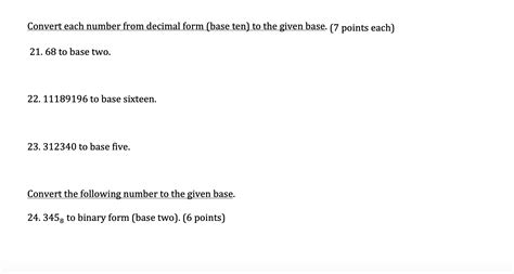 solved convert each number from decimal form base ten to