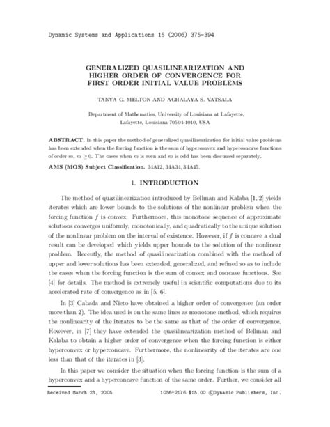 Pdf Generalized Quasilinearization And Higher Order Of Convergence For First Order Initial