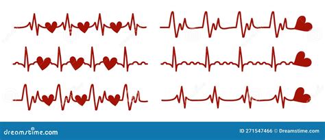 Heartbeat And Heart Icons Set Cardiogram Of The Heart Stock Vector