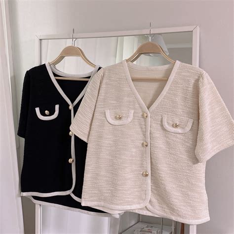 데일리 블루 빅사이즈 여성 반팔 트위드 가디건 자켓 골드버튼 여름 썸머 꾸안꾸 단추 하객룩 77 88 위시버킷