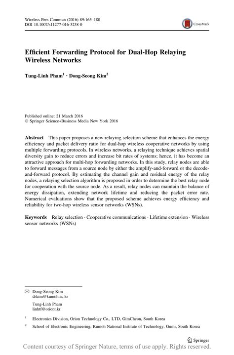 Efficient Forwarding Protocol For Dual Hop Relaying Wireless Networks Request Pdf