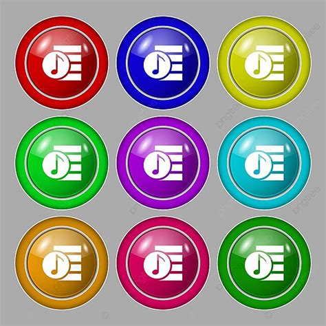 Round Colorful Buttons With Audio And Mp3 File Iconsnine Symbols Displayed Photo Background And