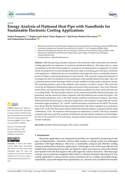 Pdf Energy Analysis Of Flattened Heat Pipe With Nanofluids For