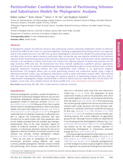 pdf partitionfinder combined selection of partitioning schemes and substitution models for