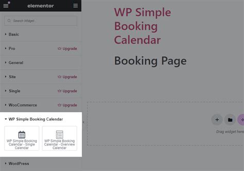 adding a single calendar to a page using elementor wp simple booking