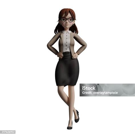전문 교육 여성 여교사가 다리를 꼬고 양손을 허리에 얹고 서 있다 3d 교사 일러스트 개발에 대한 스톡 사진 및 기타 이미지