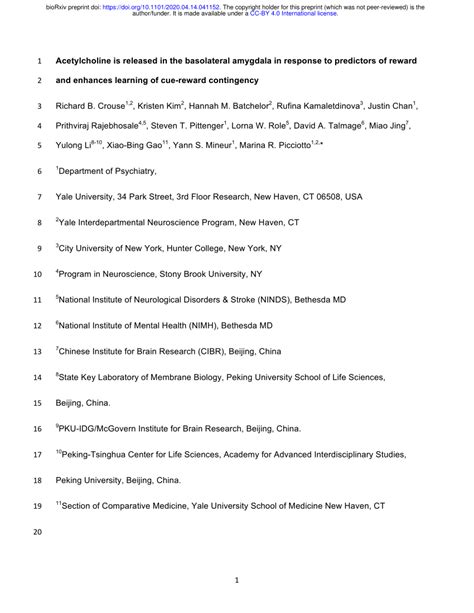 Pdf Acetylcholine Is Released In The Basolateral Amygdala In Response To Predictors Of Reward