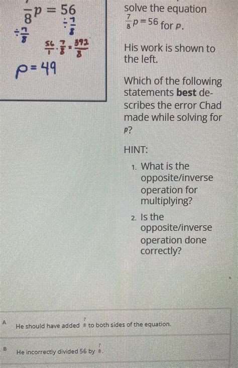 [answered] a 5 1 bria 56 8p 7 7 92 p 49 solve the equation p 56 for p